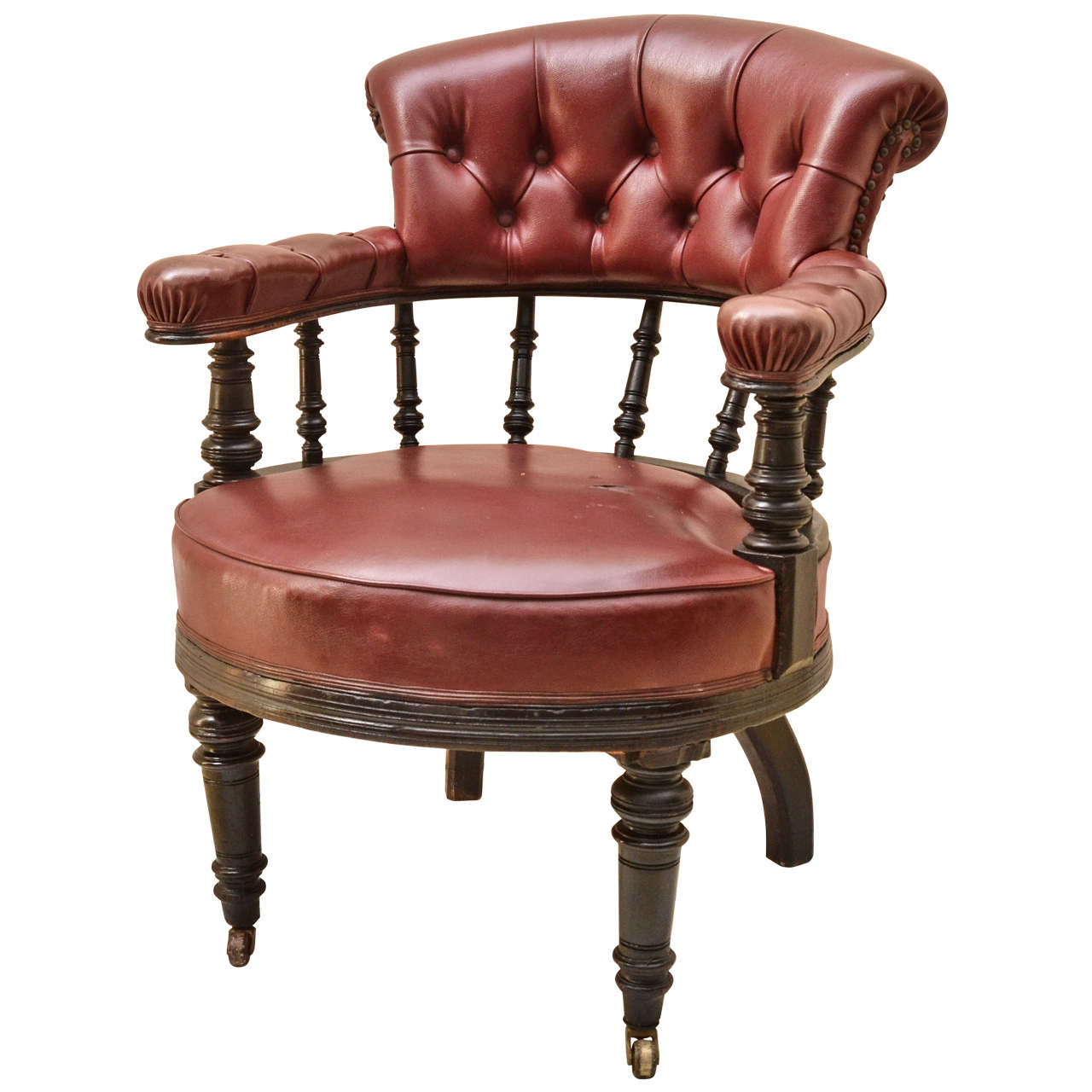 English Ebonised Tufted Back Open Open Arm Chair at 1stDibs