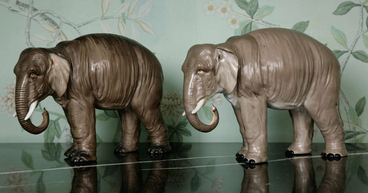 A Large Pair of Grey Porcelain Elephants at 1stDibs