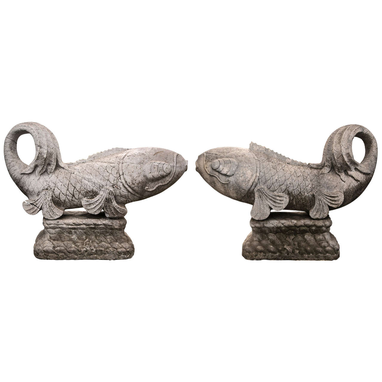 Pair Chinese Carved Marble Fish Fountains at 1stDibs