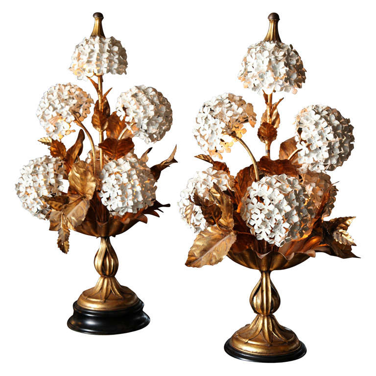 Fabulous Pair of Hydrangea Lamps at 1stDibs