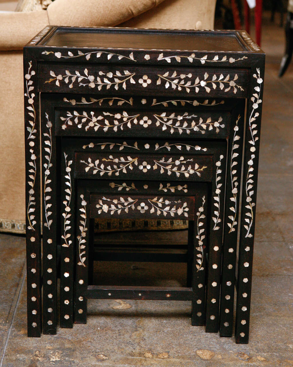 Nesting Tables with Mother-Of-Pearl Inlay at 1stDibs | mother of pearl ...