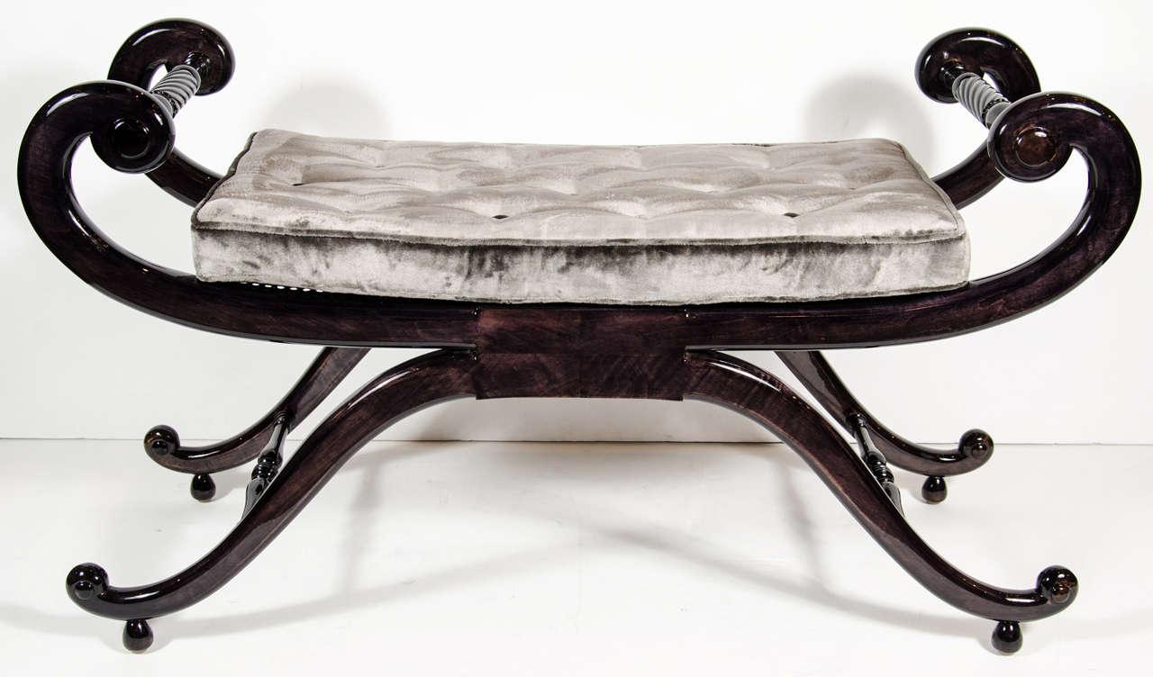 Elegant 1940s Hollywood Sleigh Bench with Scroll Arm Design at 1stDibs ...