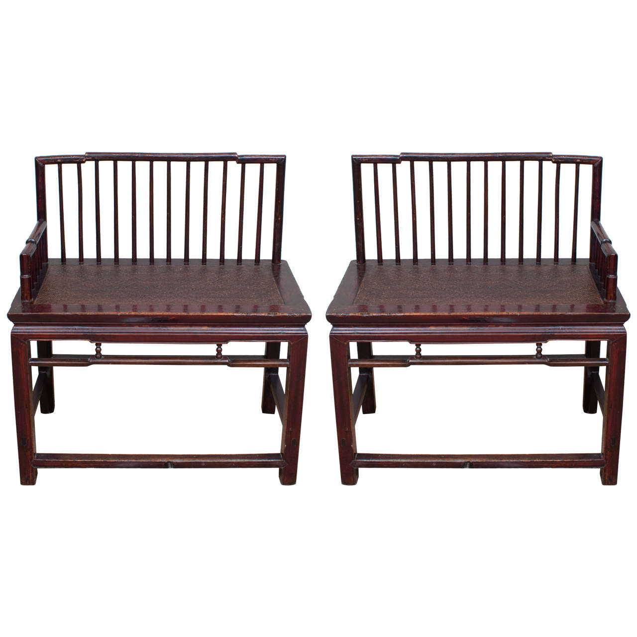 Pair of Rare 19th Century Chinese Spindle Back Benches For Sale at 1stDibs
