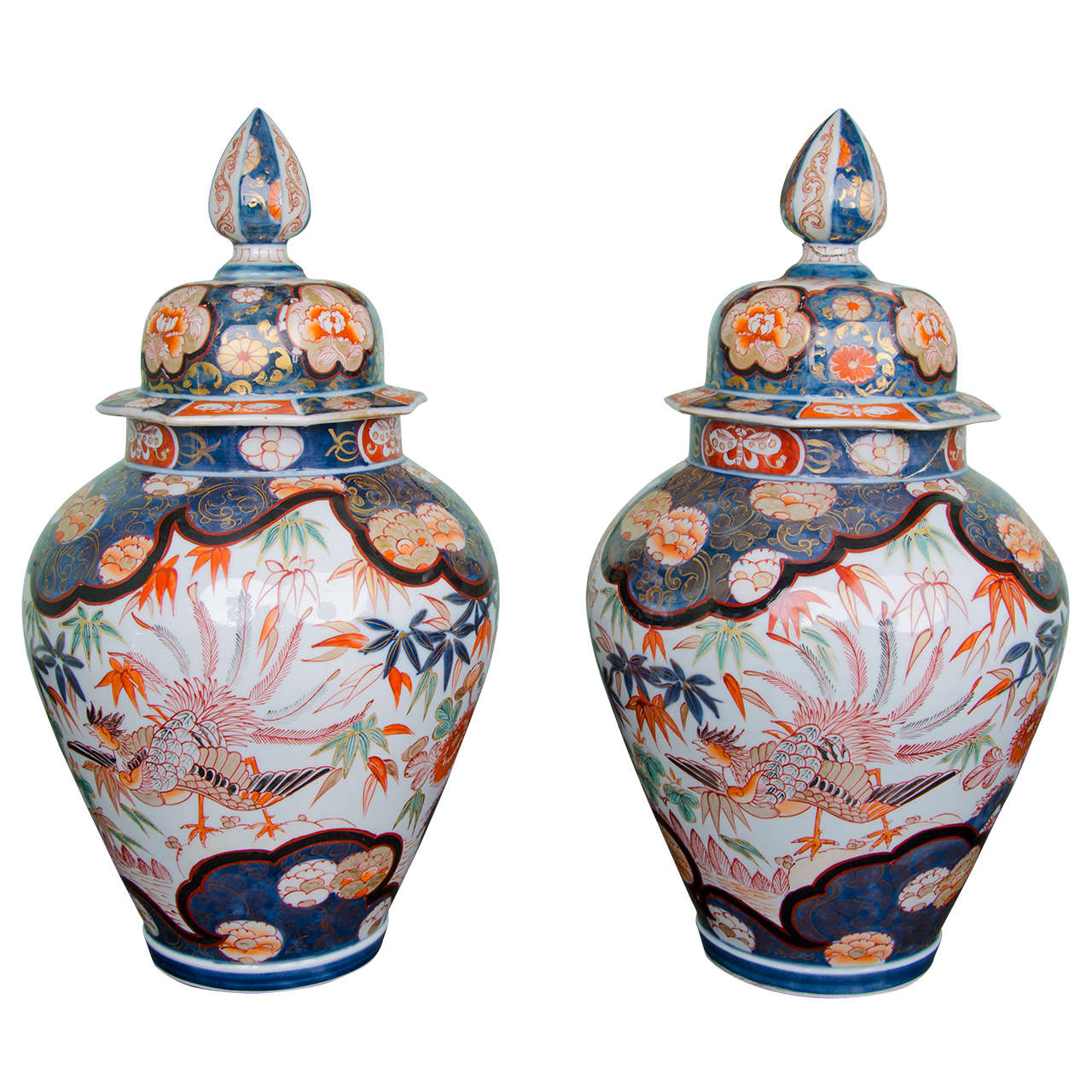 Elegant Pair of Continental Imari Style Vases, circa 1850 at 1stDibs