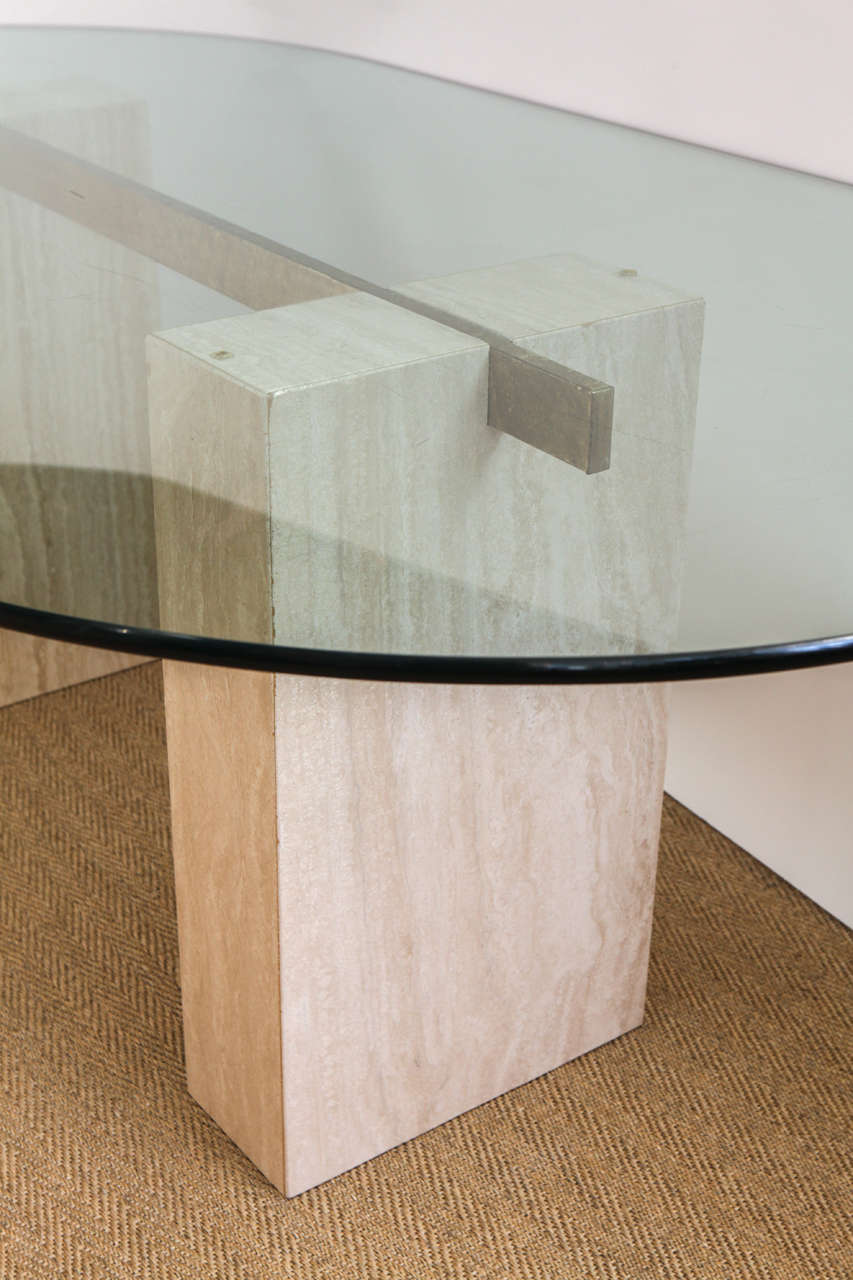 Travertine and Glass Dining Table at 1stDibs