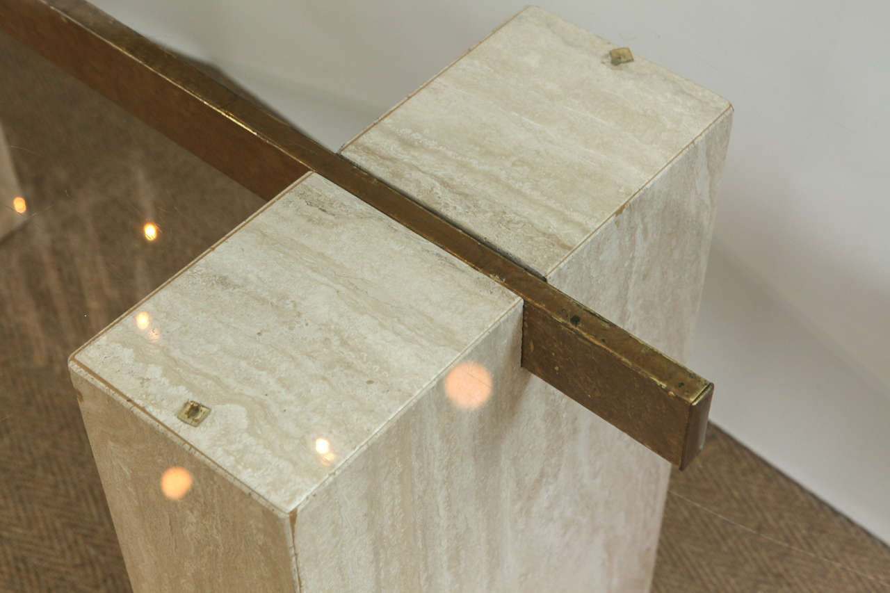Travertine and Glass Dining Table at 1stDibs