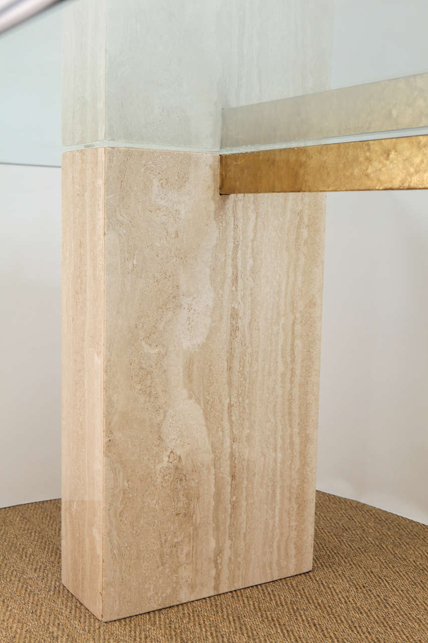 Travertine and Glass Dining Table at 1stDibs