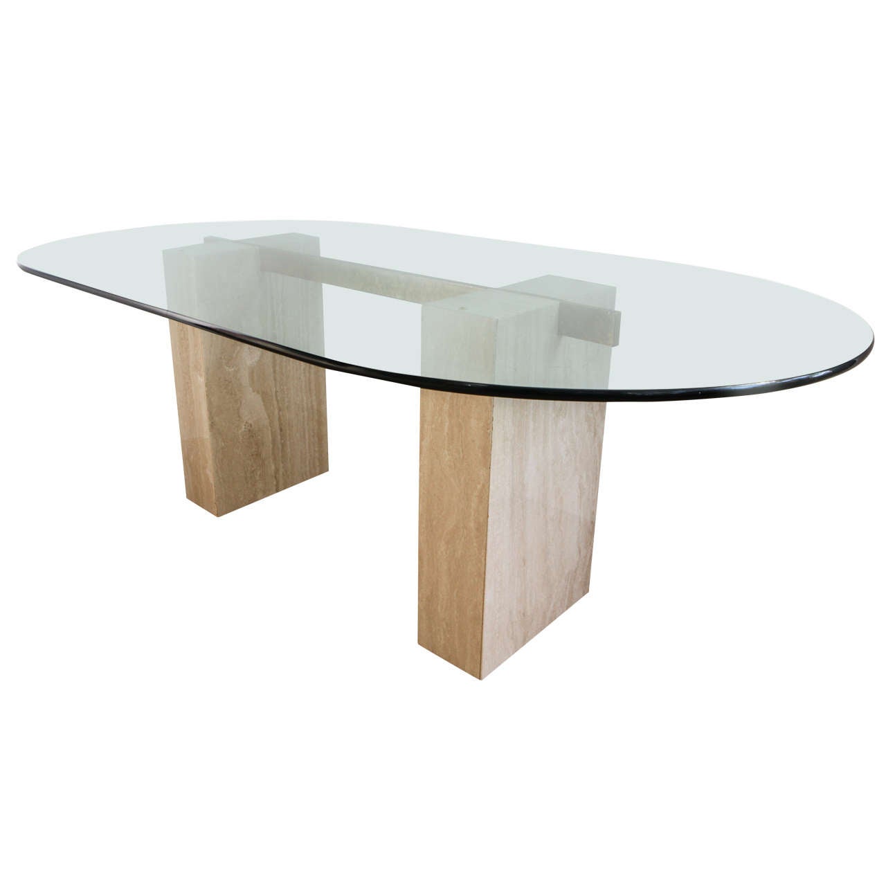 Travertine and Glass Dining Table at 1stDibs