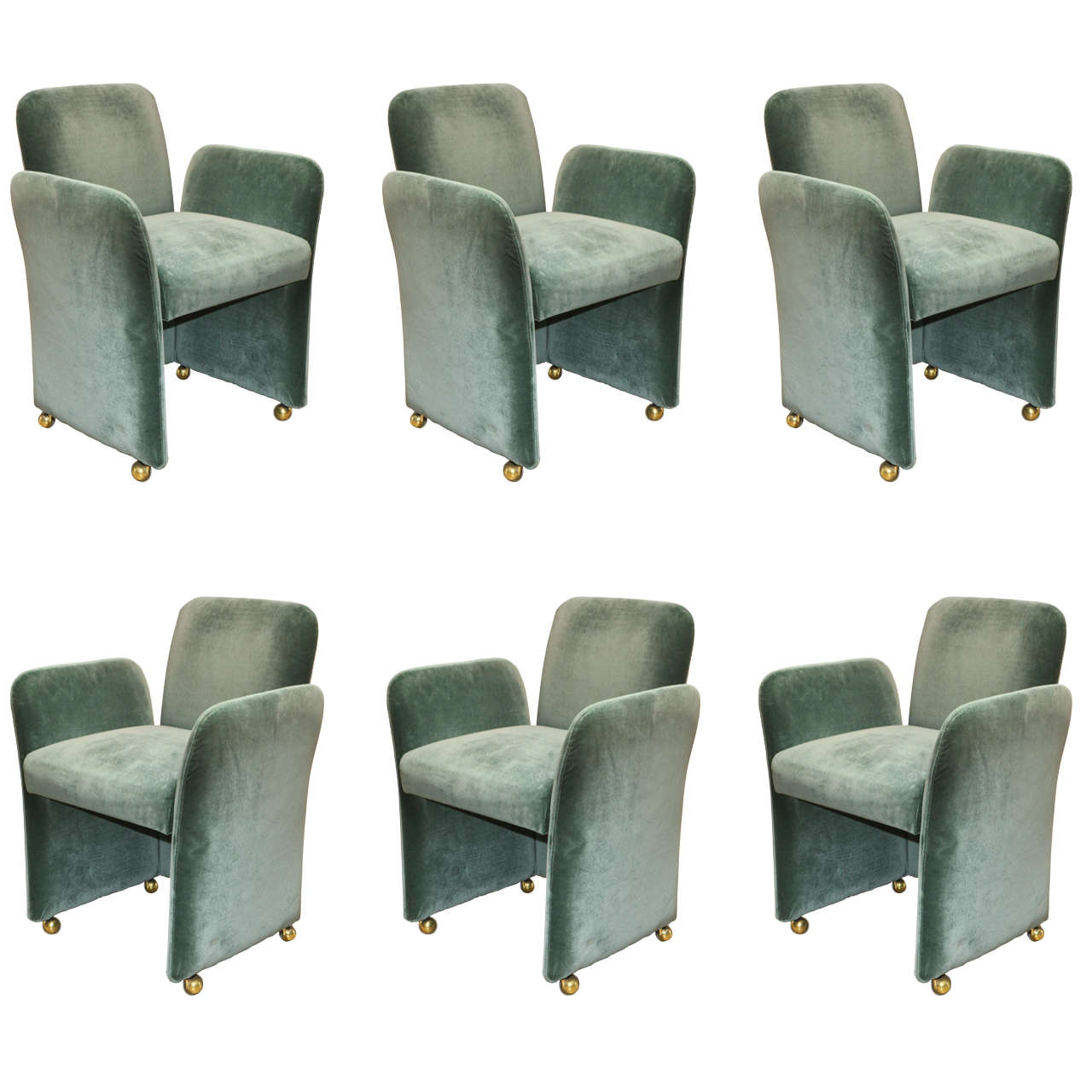 Set of Six Upholstered Green Pace Chairs at 1stDibs