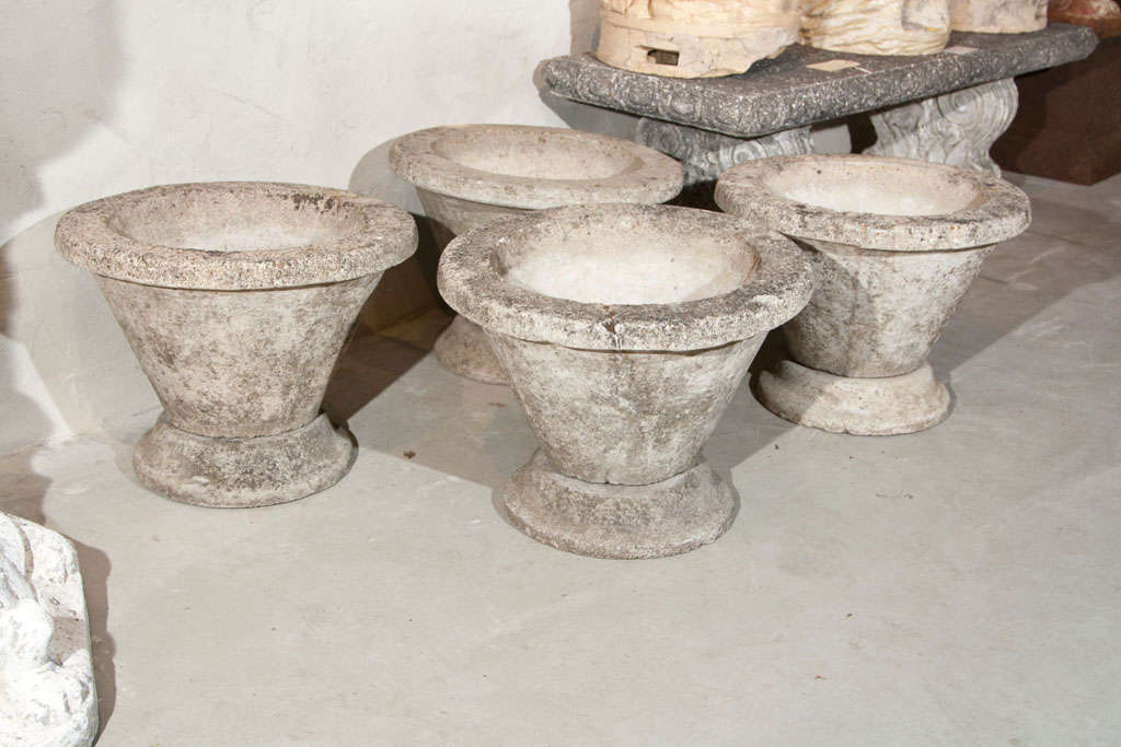 Set of Four Mid-Century Modern Cast Stone Pots at 1stDibs