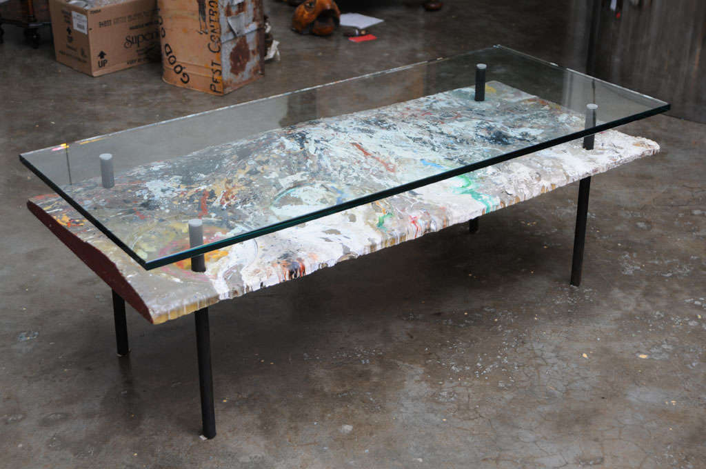 Folk Art Paint Splattered Coffee Table at 1stDibs