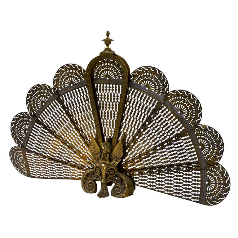 Brass Fireplace Fan Folding Screen For Sale at 1stDibs