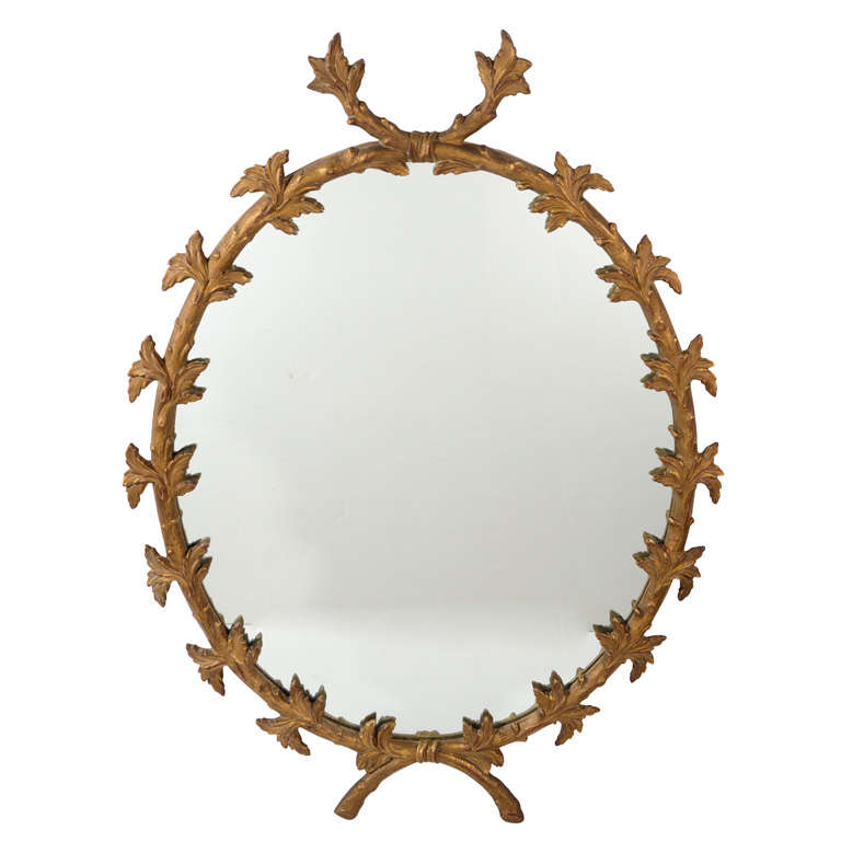Provincial Style Gilt Wood Oval Mirror with Laurel Leaf Design at 1stDibs