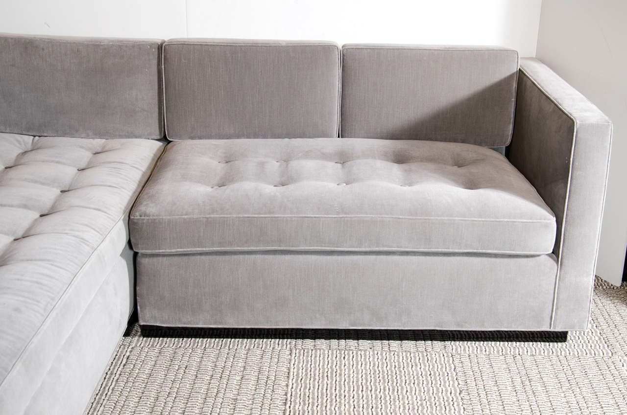 Luxe Modernist Sectional Sofa with Biscuit Tufting in Grey Velvet at ...