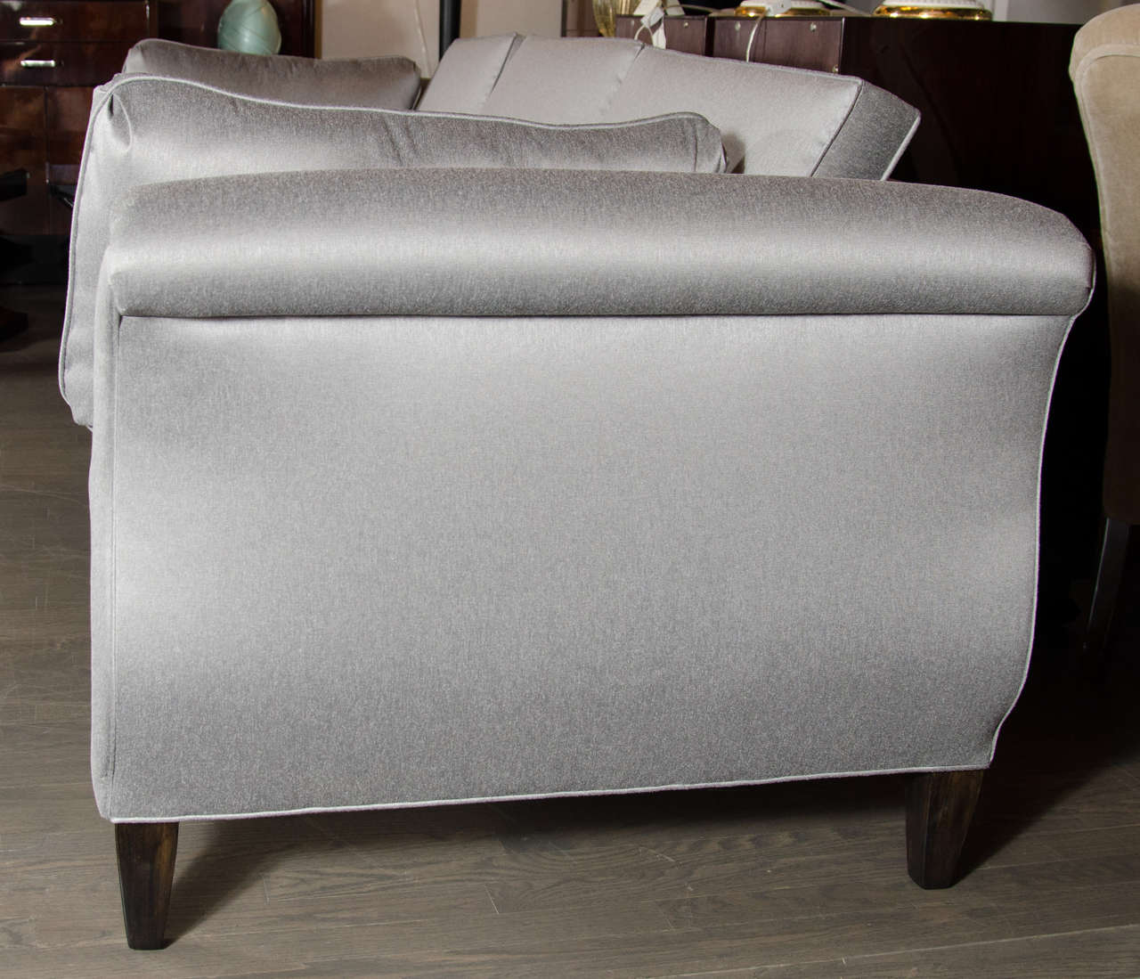 Elegant 1940s Hollywood Sofa with Scroll Arm Design at 1stDibs