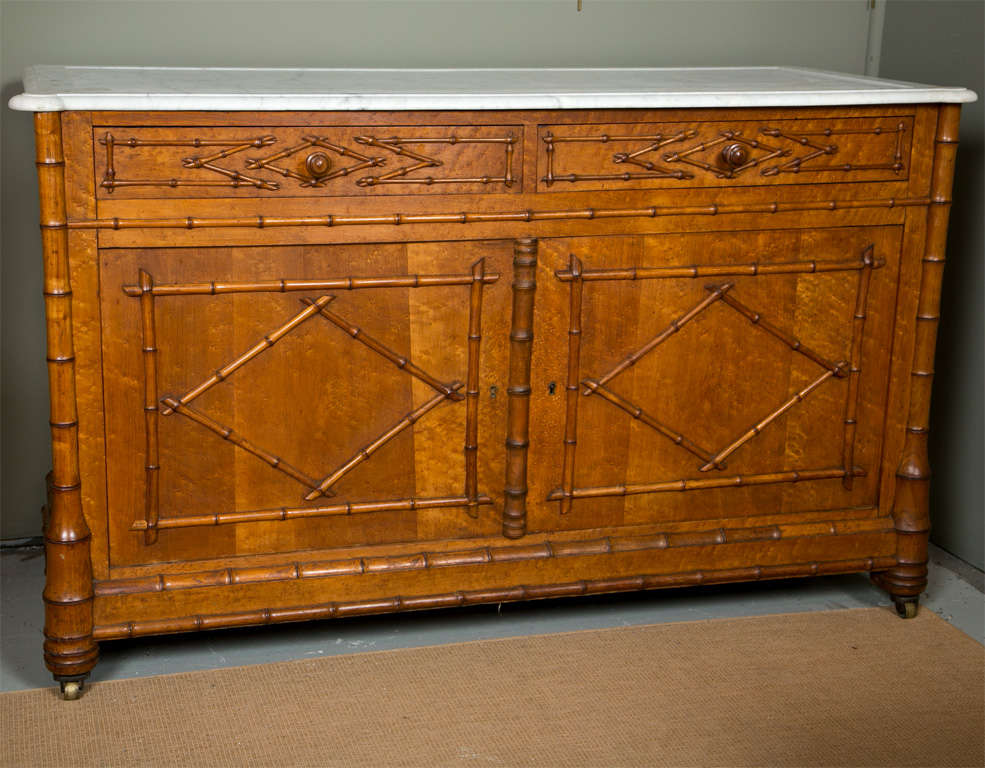 Faux Bamboo Sideboard with Original Marble Top at 1stDibs