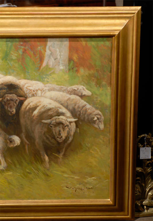 William Henry Drake 1917 Oil on Canvas Painting of Sheep and Dog in ...
