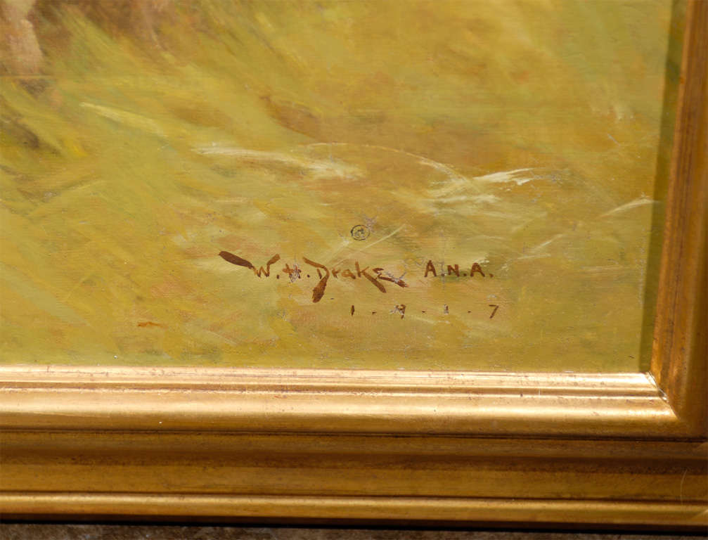 William Henry Drake 1917 Oil on Canvas Painting of Sheep and Dog in ...