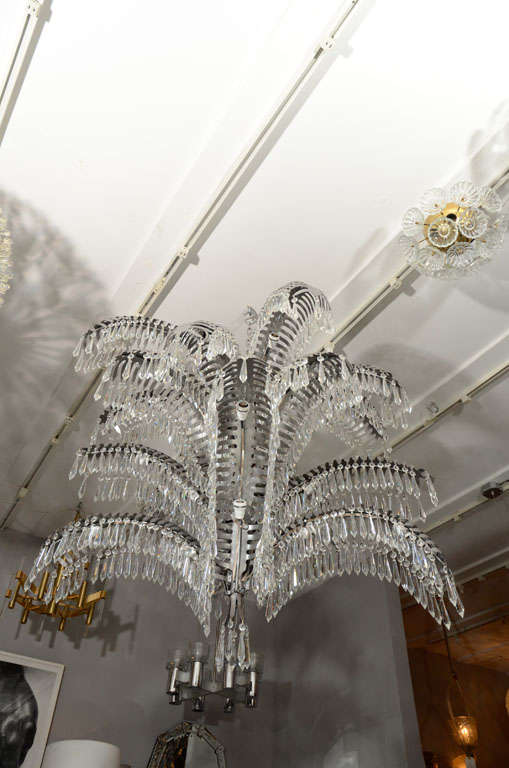 Stainless Steel and Cut Crystal Palm Tree Chandelier at 1stDibs