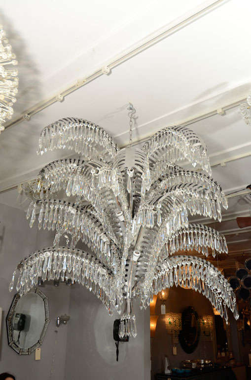 Stainless Steel and Cut Crystal Palm Tree Chandelier at 1stDibs