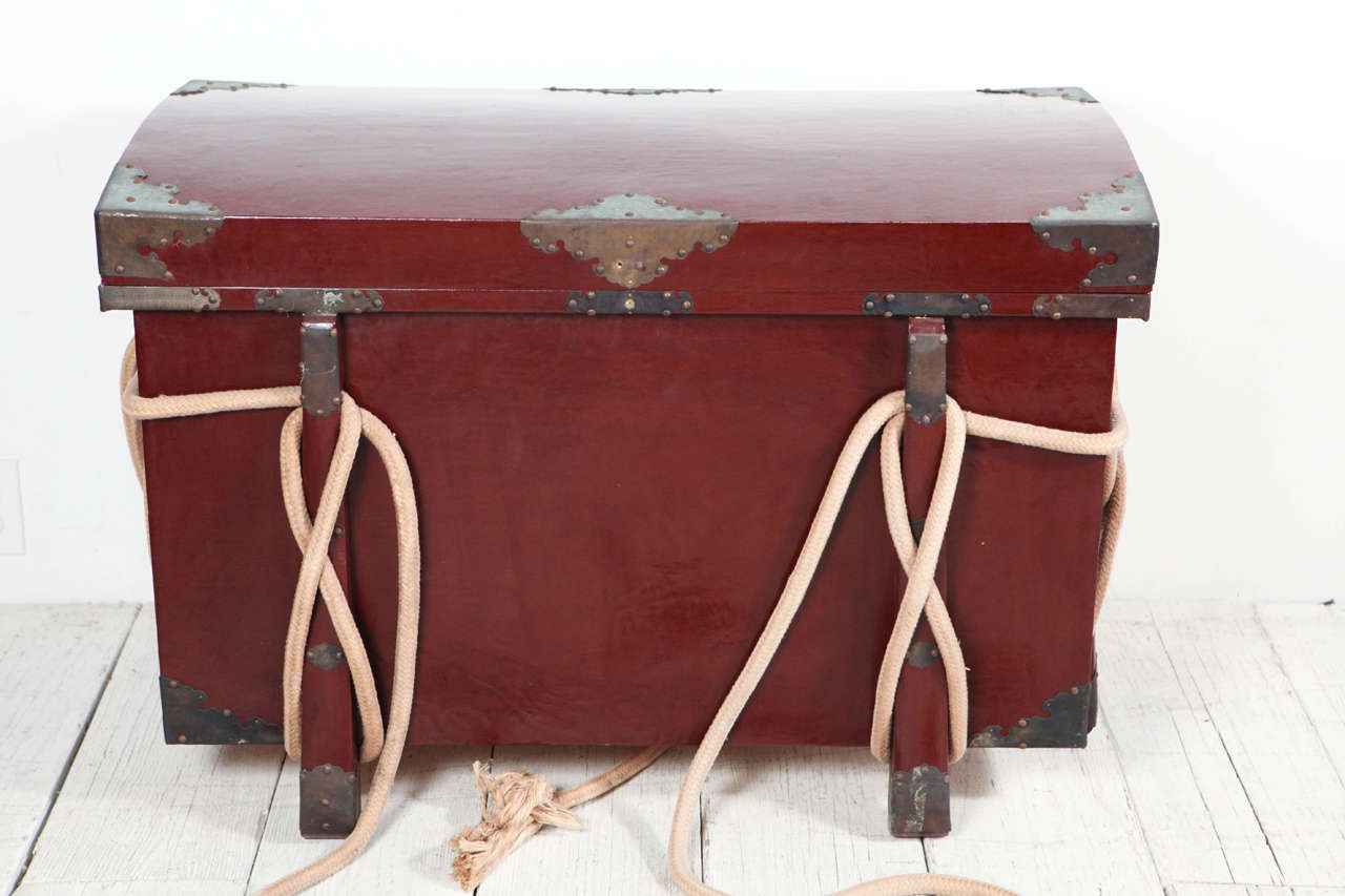 Red Lacquered Japanese Trunk with Rope Detail at 1stDibs