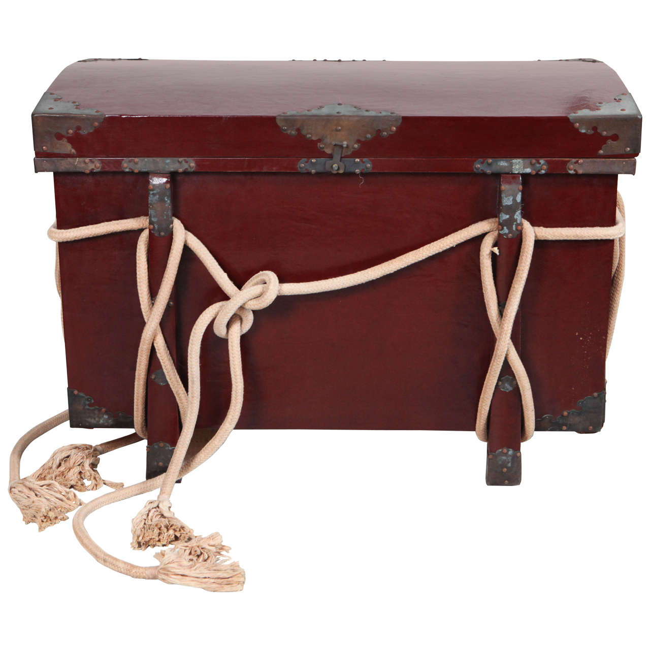 Red Lacquered Japanese Trunk with Rope Detail at 1stDibs