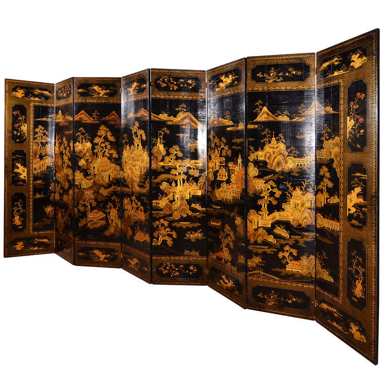 Large Chinese Eight Panel Screen at 1stDibs