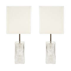 Pair of Crystal Block Lamps by Pukeberg at 1stDibs