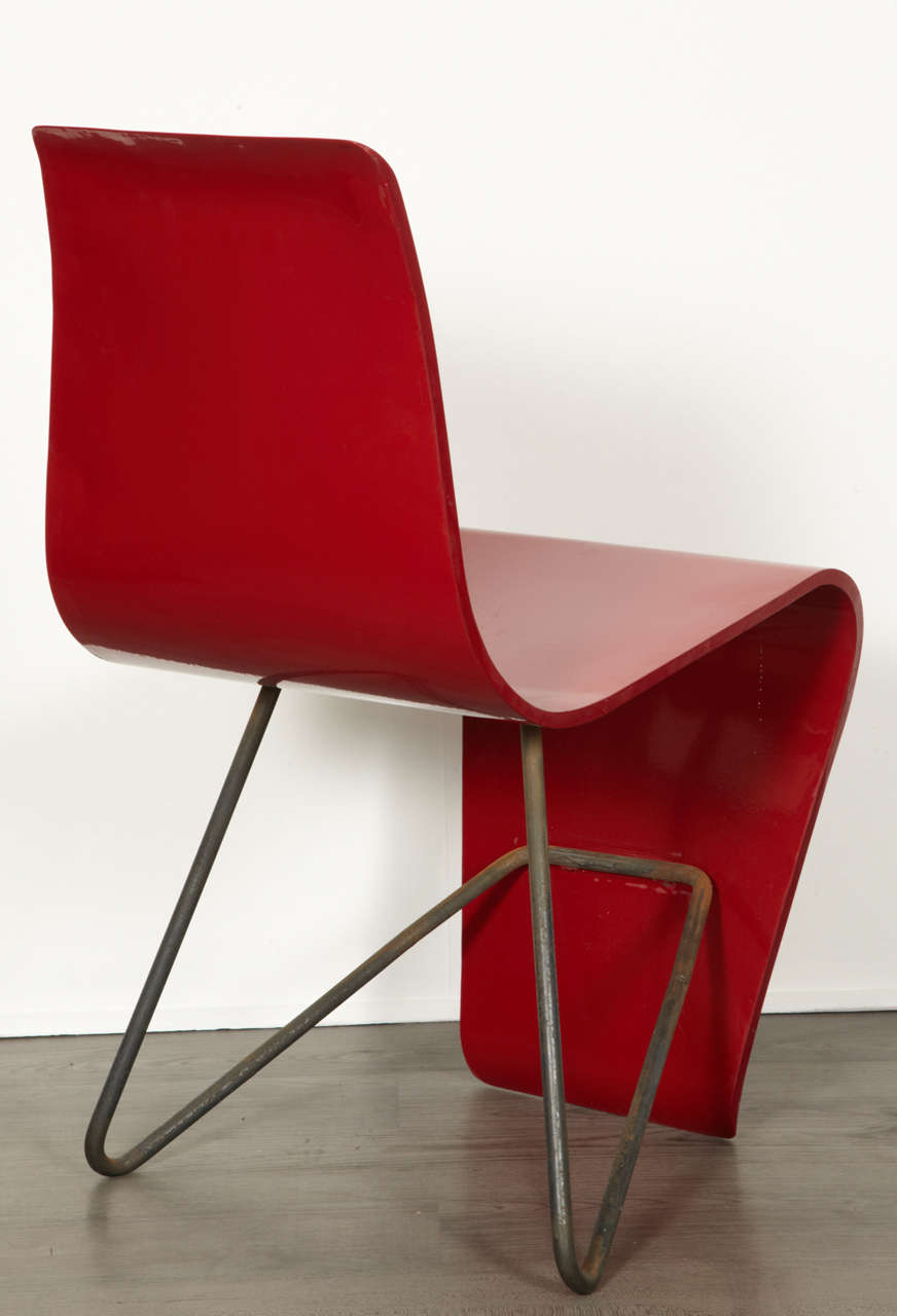 1950s André Bloc plywood and steel "Bellevue" Chair at 1stDibs