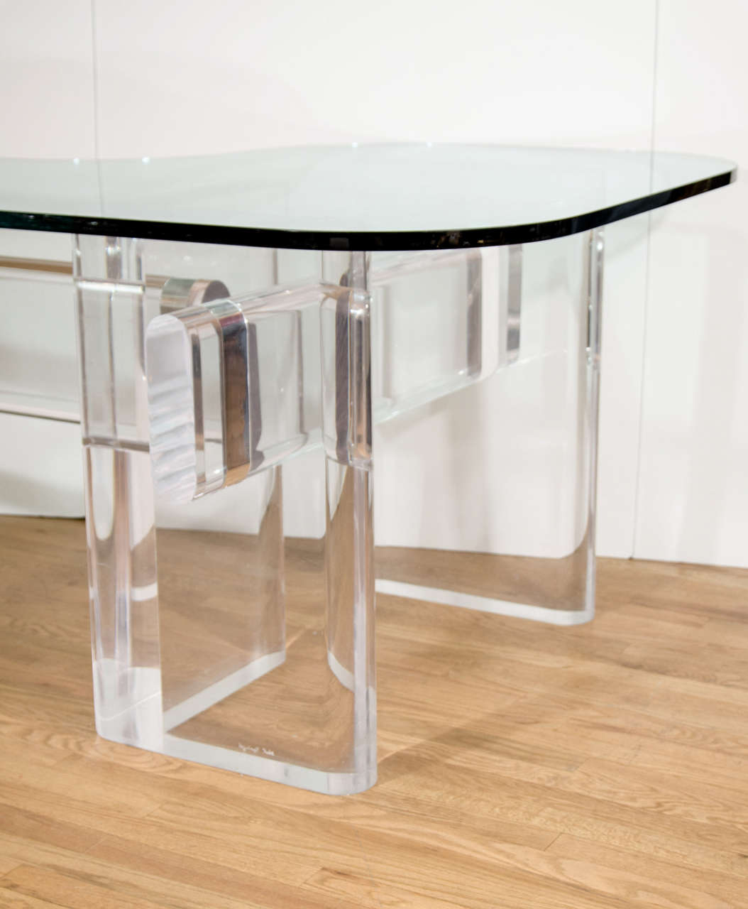 Custom Made "l" Shaped Lucite And Glass Desk By Karl Springer at ...