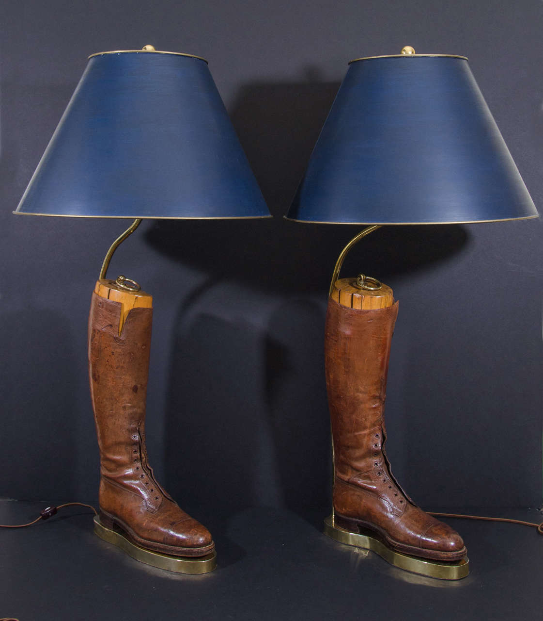 Leather Riding Boot Lamps With Wooden Forms For Sale at 1stDibs