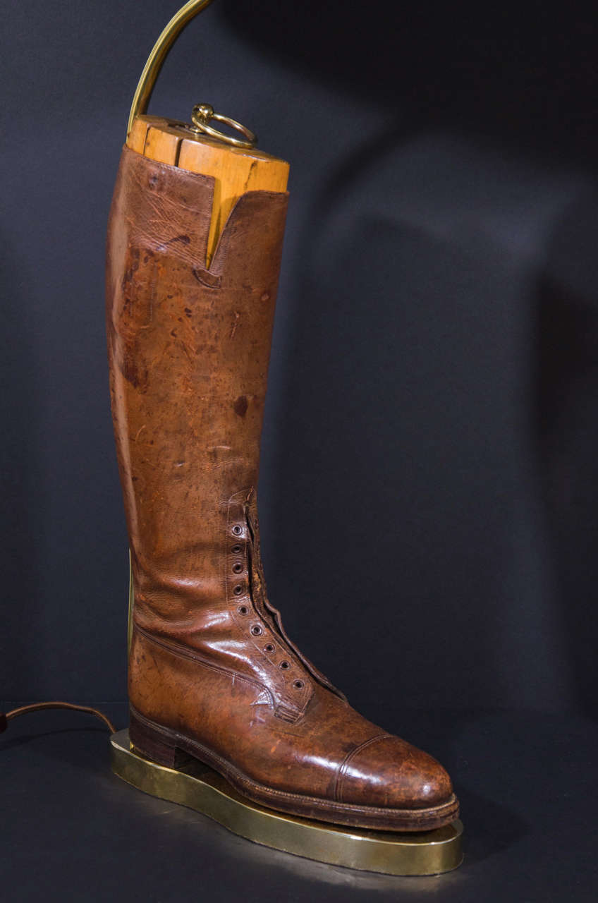 Leather Riding Boot Lamps With Wooden Forms For Sale at 1stDibs