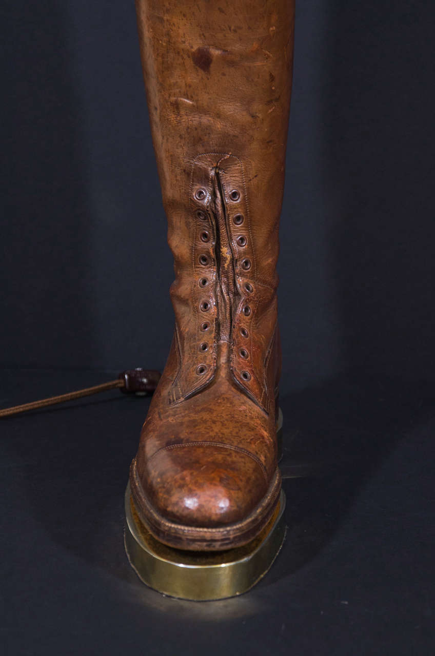 Leather Riding Boot Lamps With Wooden Forms For Sale at 1stDibs