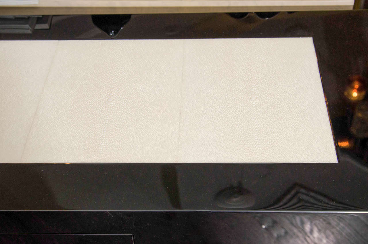 Custom Black Lacquer Console Table with Shagreen Insert at 1stDibs