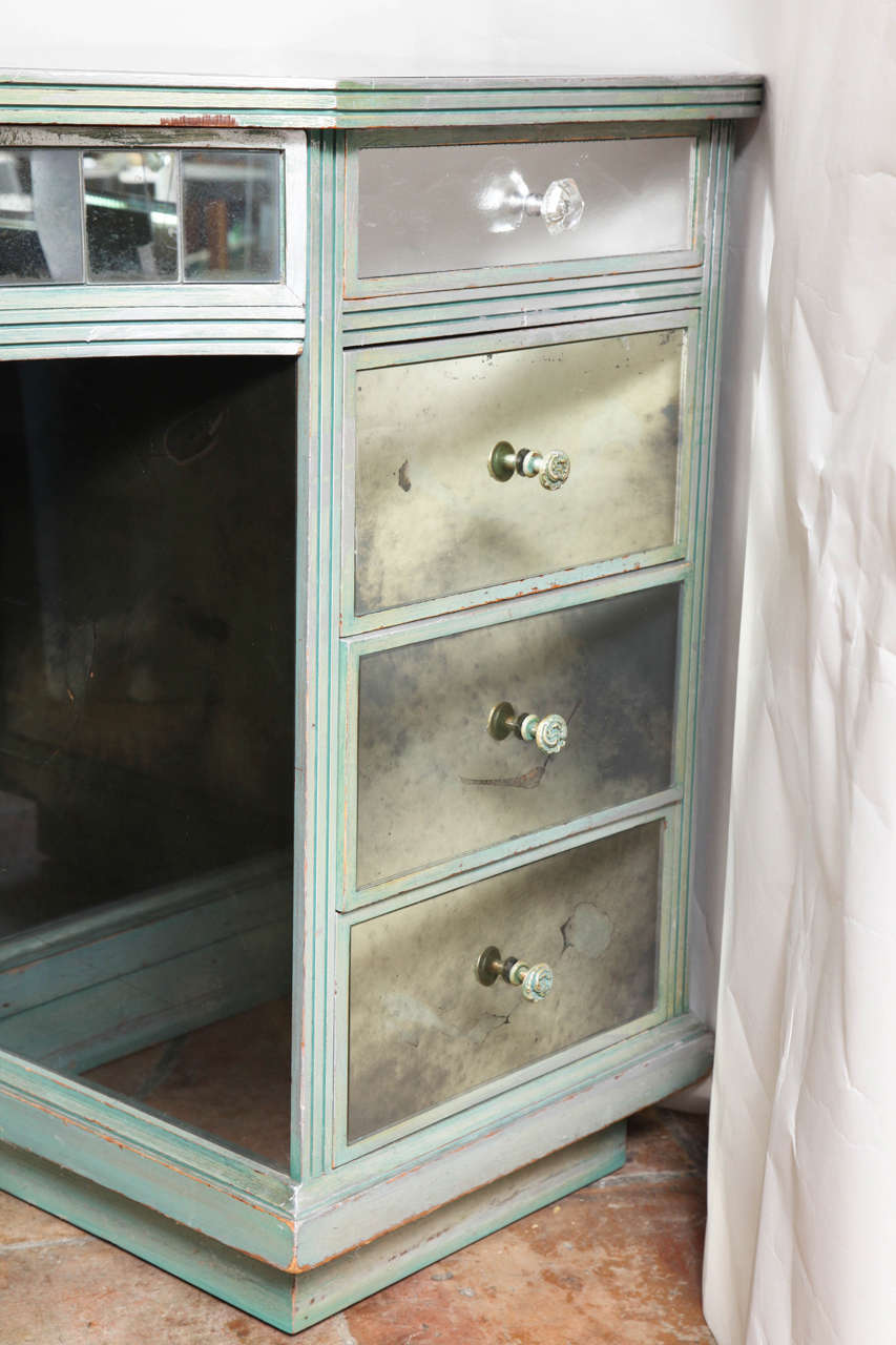 Vintage Silver Mirrored Kneehole Desk or Vanity at 1stDibs | silver desk