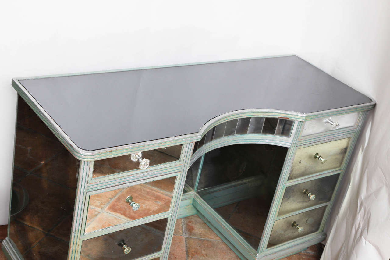 Vintage Silver Mirrored Kneehole Desk or Vanity at 1stDibs | silver desk