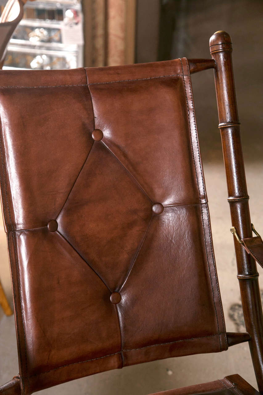 Set Ten Leather Bamboo Style Folding Chairs In Fine Button Tufted ...