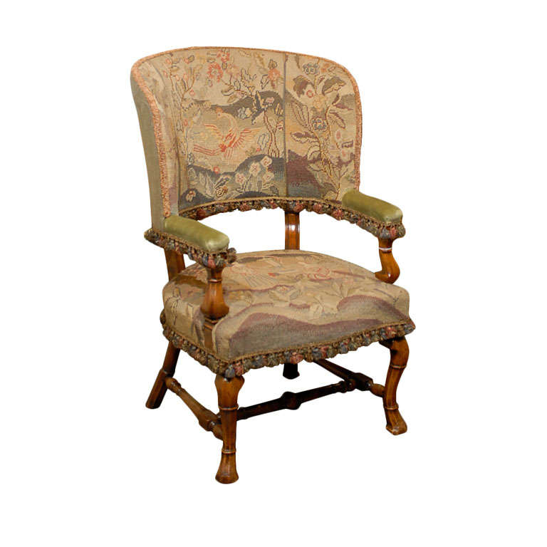 English Walnut Tapestry Chair at 1stDibs