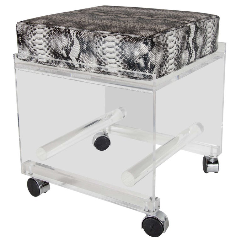 Mid-Century Modernist Lucite Stool with Faux Python Upholstery For Sale ...