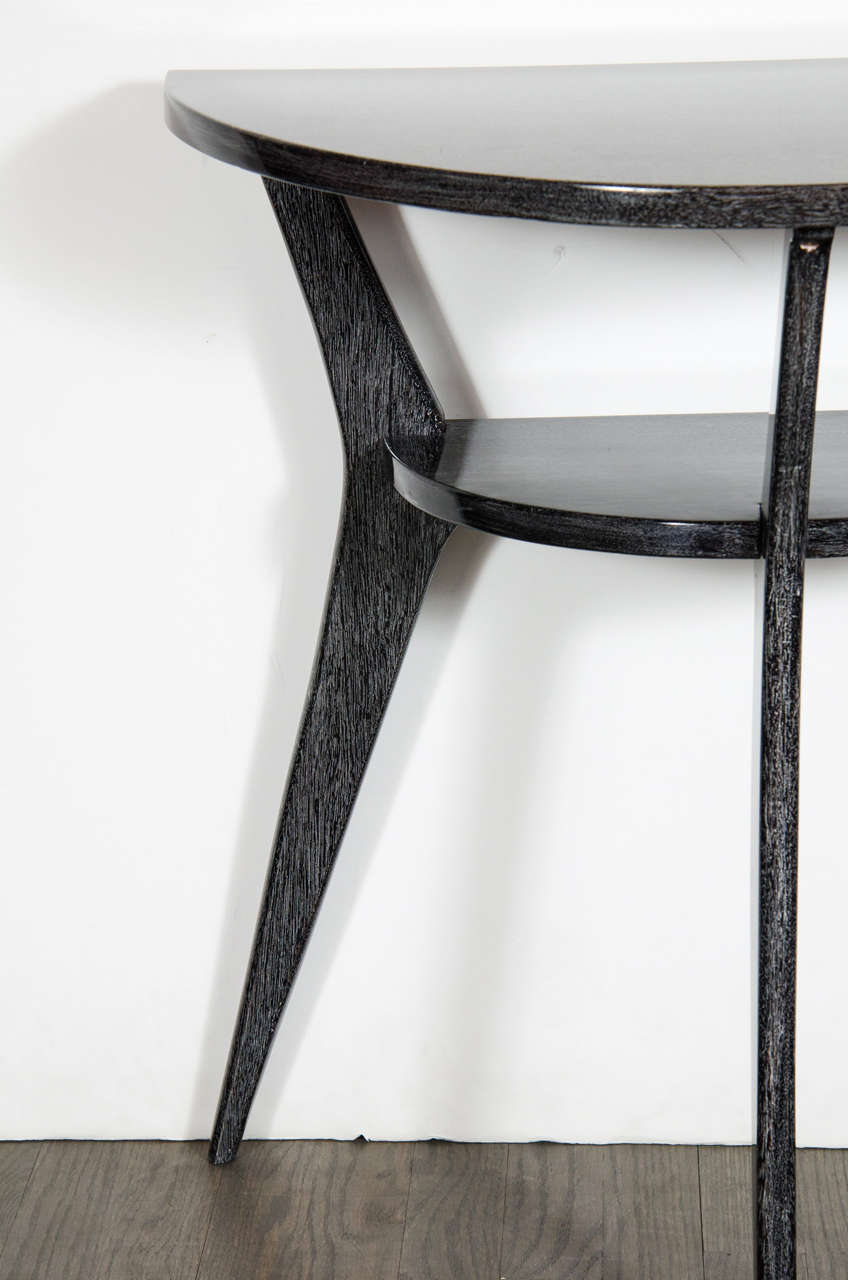 Mid-Century Modernist Splayed Leg, Silver Cerused Demilune Console ...