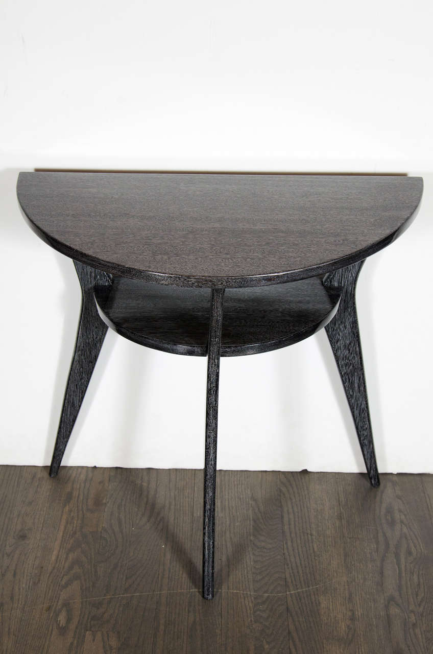 Mid-Century Modernist Splayed Leg, Silver Cerused Demilune Console ...