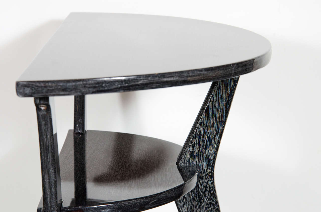 Mid-Century Modernist Splayed Leg, Silver Cerused Demilune Console ...