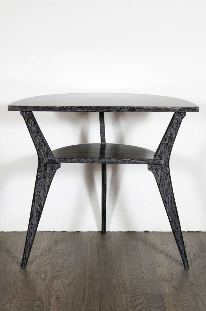 Mid-Century Modernist Splayed Leg, Silver Cerused Demilune Console ...