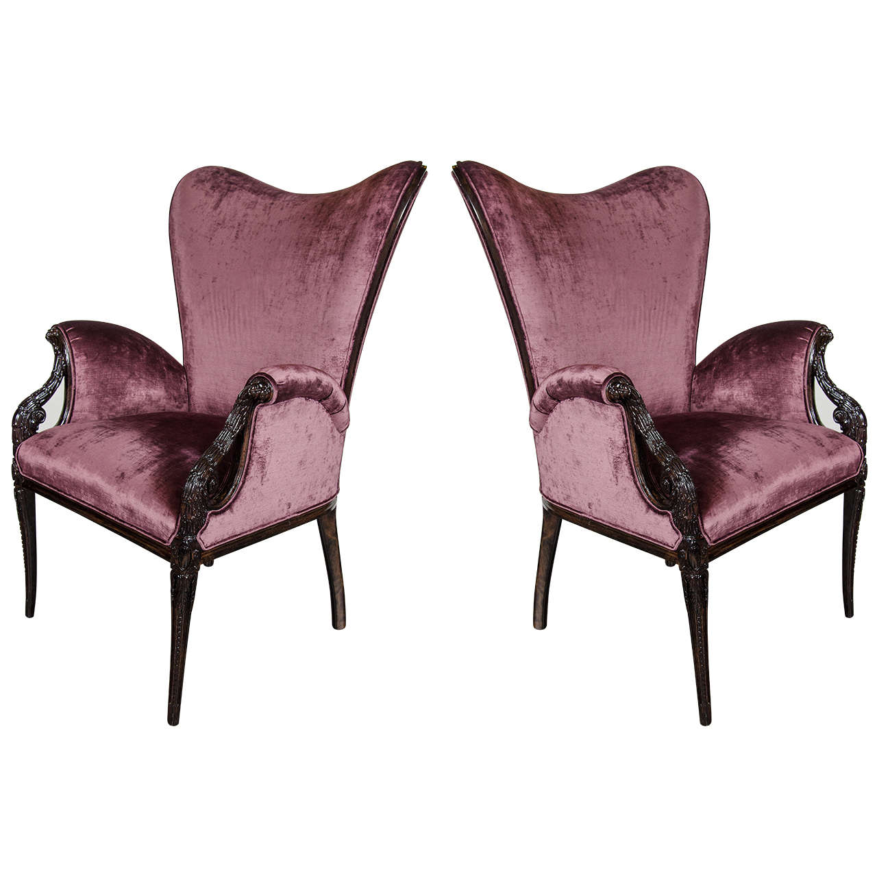 Pair of 1940s Wingback Chairs in Smoked Amethyst Velvet by Grosfeld ...