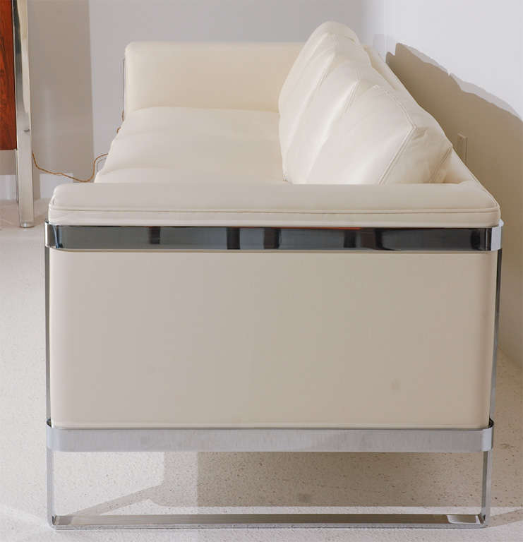 Sleek Polished Stainless Steel and Leather Sofa at 1stDibs