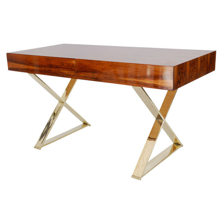 Rosewood and Brass Desk at 1stDibs