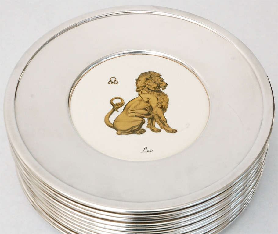 Set of Thirteen Silver Plate and Ceramic Zodiac Plates at 1stDibs
