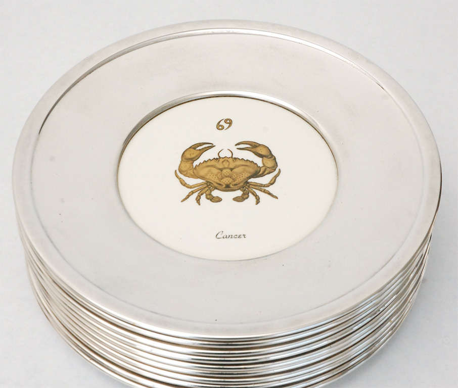 Set of Thirteen Silver Plate and Ceramic Zodiac Plates at 1stDibs