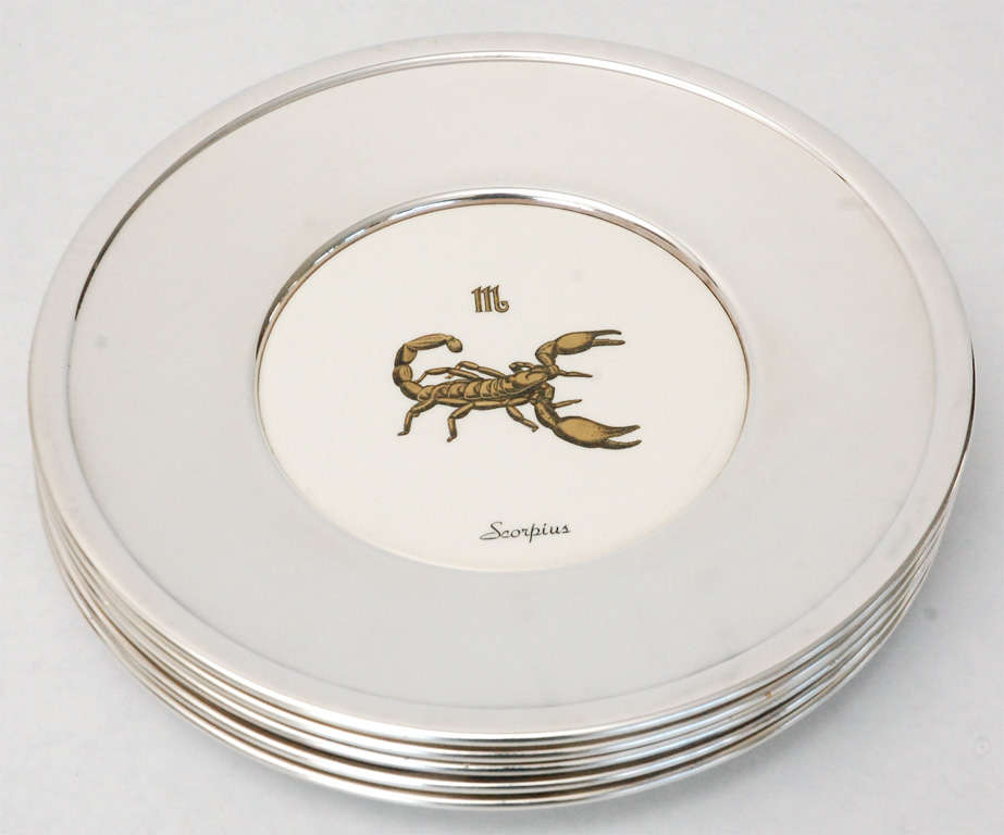 Set of Thirteen Silver Plate and Ceramic Zodiac Plates at 1stDibs