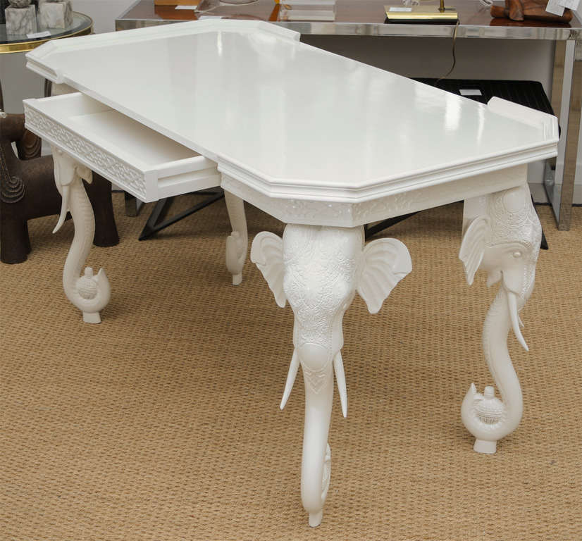 Mid-Century White Lacquer Elephant Desk at 1stDibs